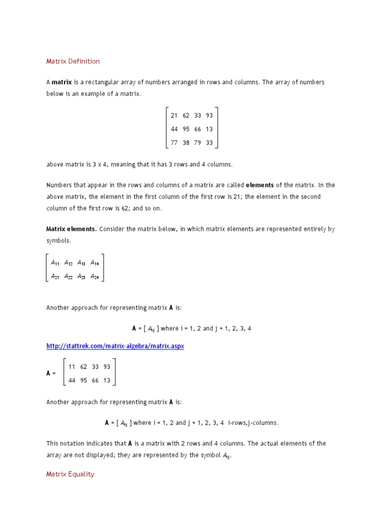 Understanding Matrix Definitions | PDF | Teaching Methods & Materials ...