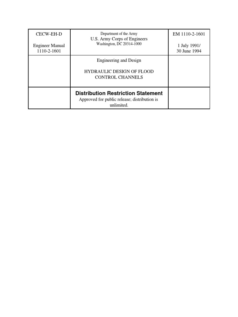Usace - em - 1110-2-1601 - Hydraulic Design of Flood Control Channels ...