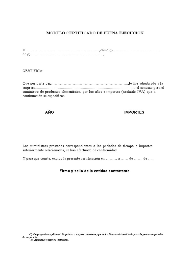 MODELO DE CERTIFICADO DE BUENA EJECUCION 2 | PDF MODELO DE CERTIFICADO DE BUENA EJECUCION 2 | PDF