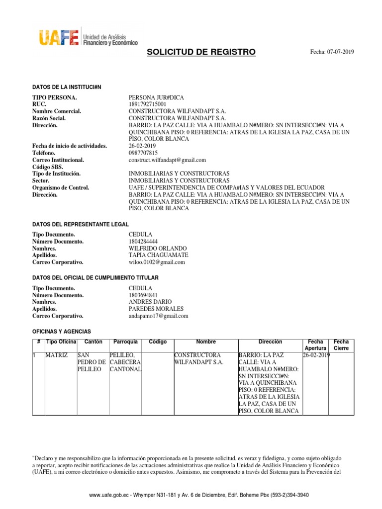 Solicitud Uafe | PDF
