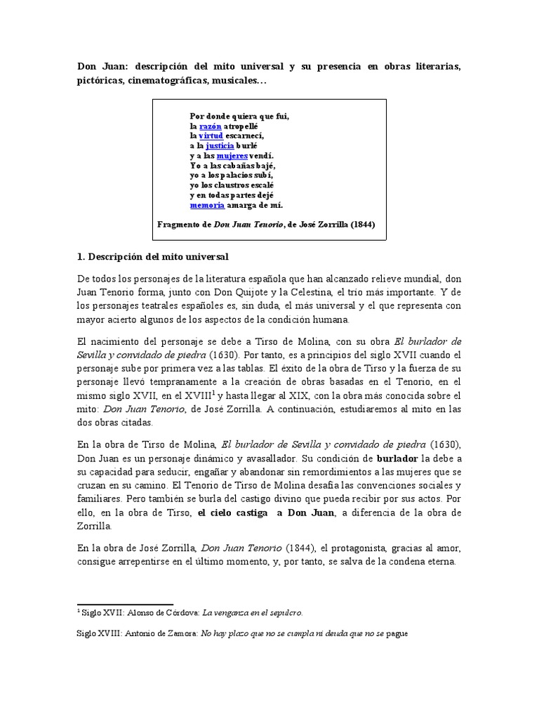 Mito de Don Juan: Análisis y Presencia Cultural | PDF | Don Juan