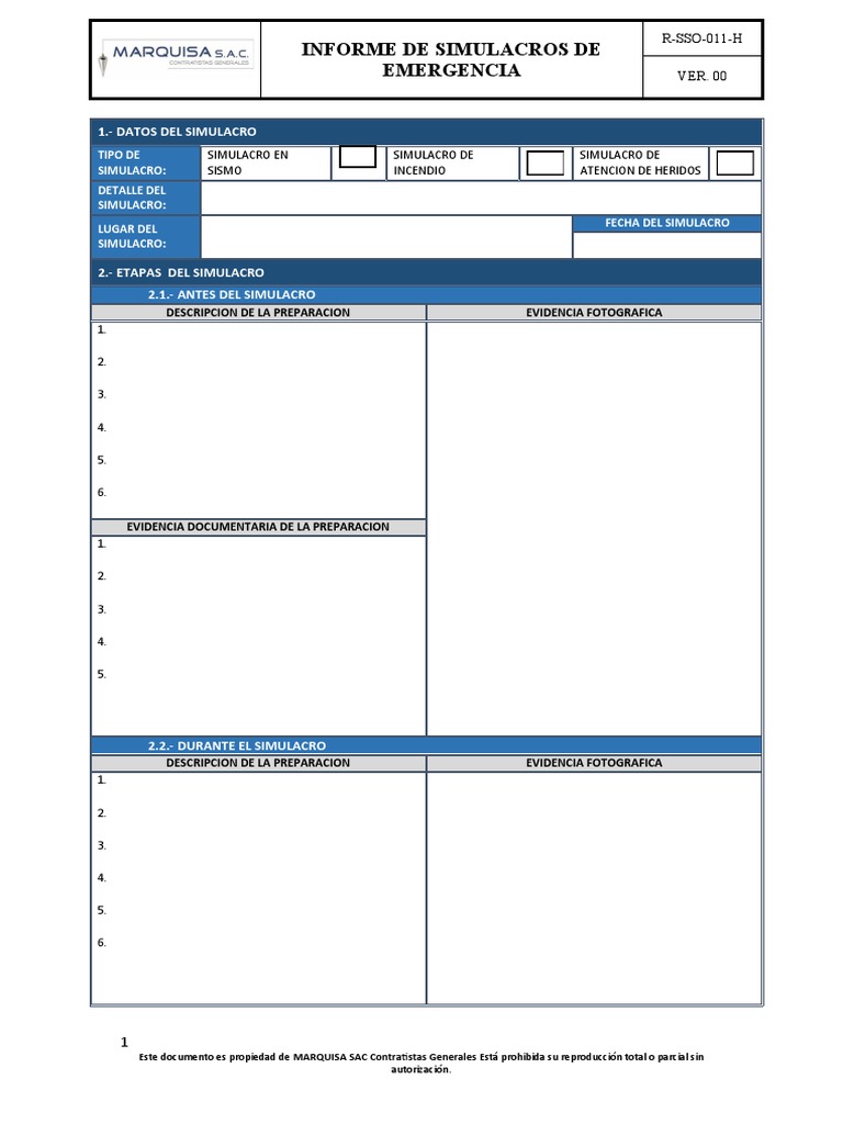R-Ise-Sst-013-H Informe de Simulacro de Emergencia | PDF