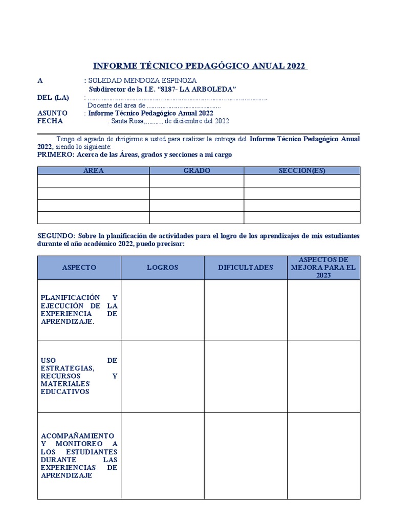Modelo Informe. SECUNDARIA | PDF | Aprendizaje