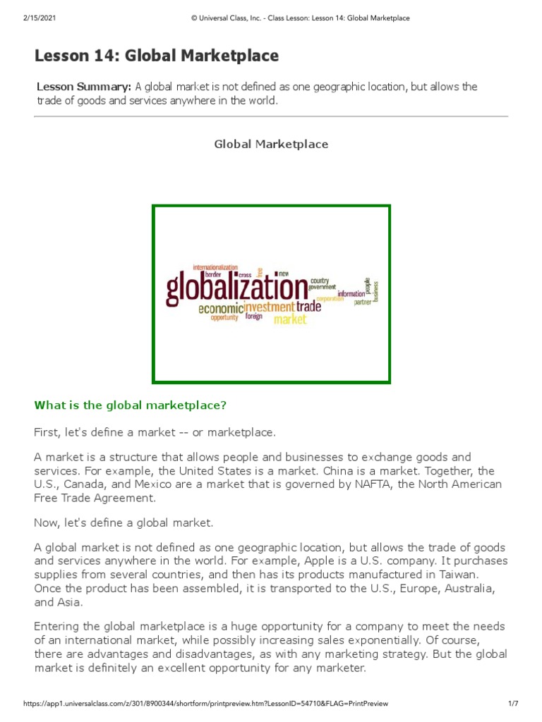 Global Marketplace | PDF | Globalization | Market (Economics)