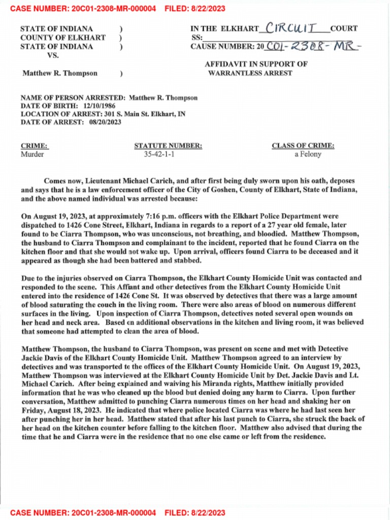 Probable Cause Affidavit Matthew Thompson | PDF