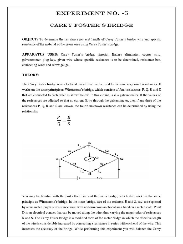 Carey Foster Bridge Experiment Guide | PDF | Electrical Resistance And ...