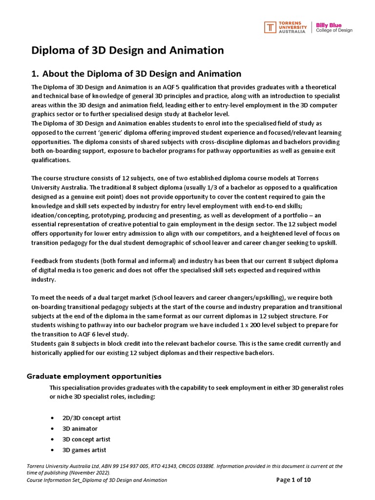 D3D20 Diploma of 3d Design and Animation 2022 | PDF