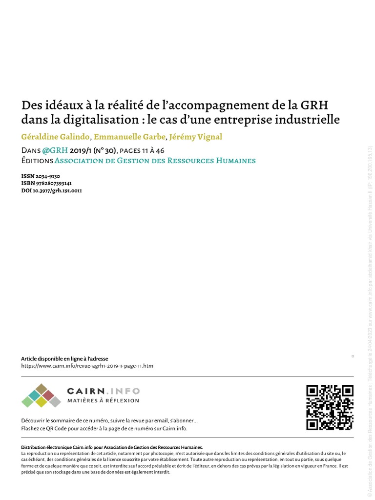 Des Idéaux À La Réalité de L'accompagnement de La GRH Dans La Digitalisation, Les Cas D'une ...
