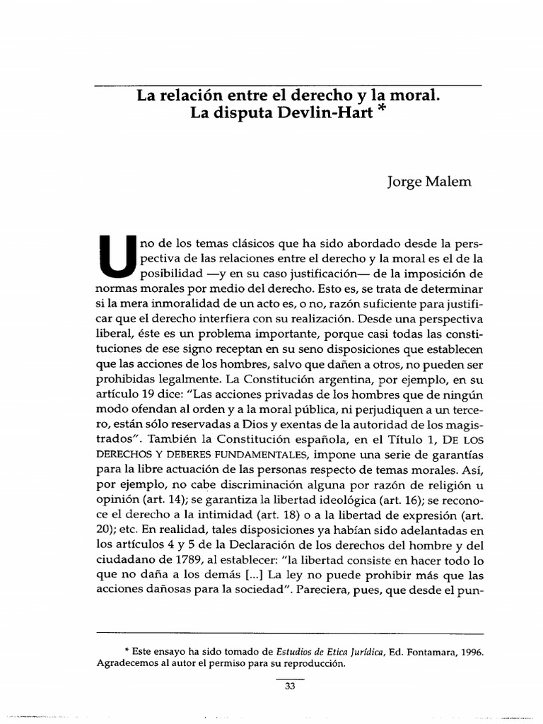 La Relación Entre El Derecho y La Moral - La Disputa Devlin-Hart | PDF | Moralidad | Derecho penal