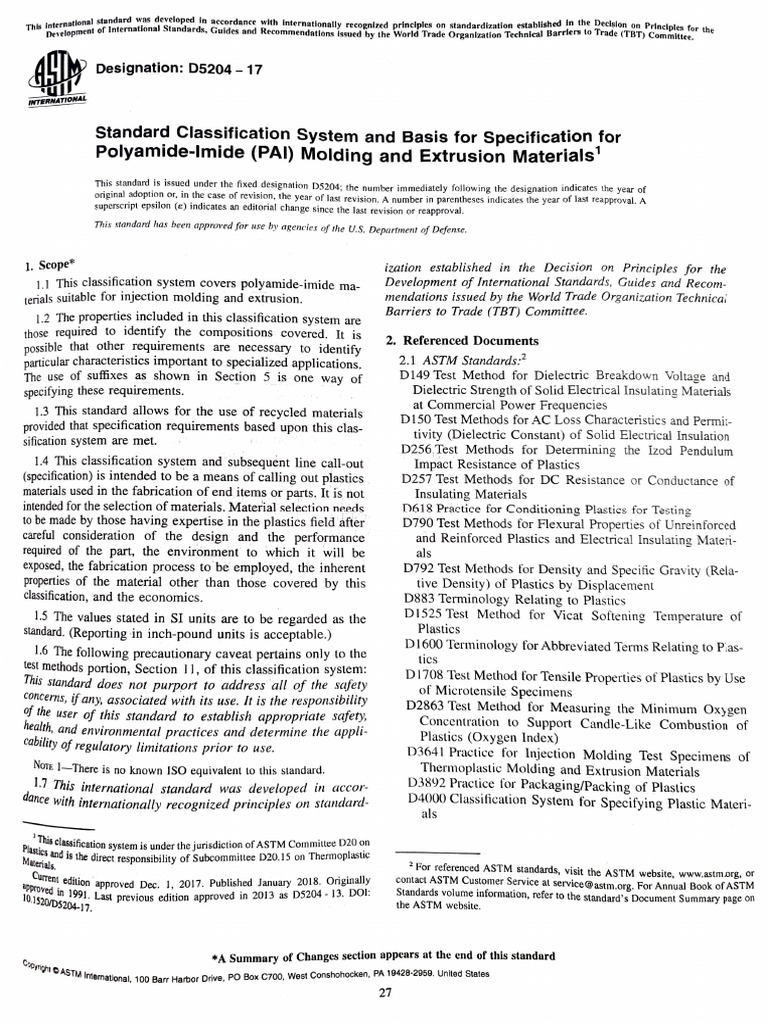 Polyamide-Imide (PAI) Molding and Extrusion Materials: Specification ...