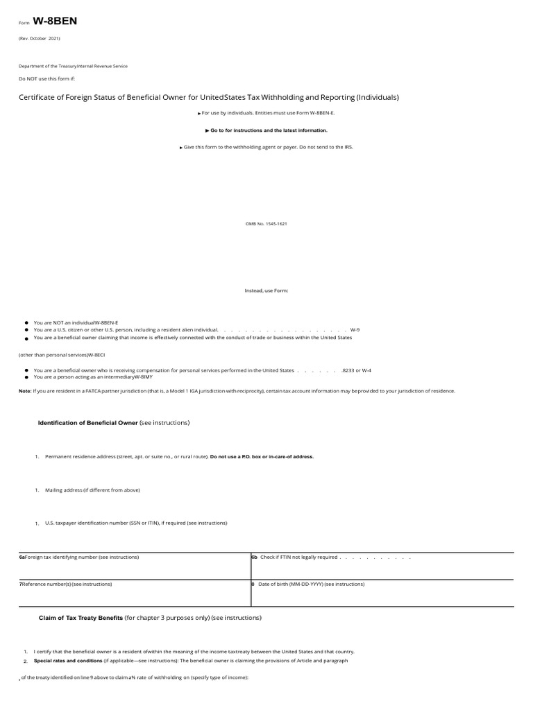 Foreign Individuals' Tax Form Guide | PDF | Tax Treaty | Irs Tax Forms