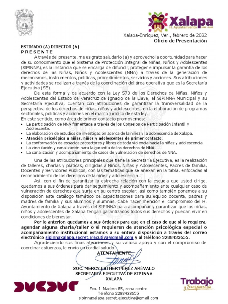 Oficio de Presentación ESCUELAS | PDF