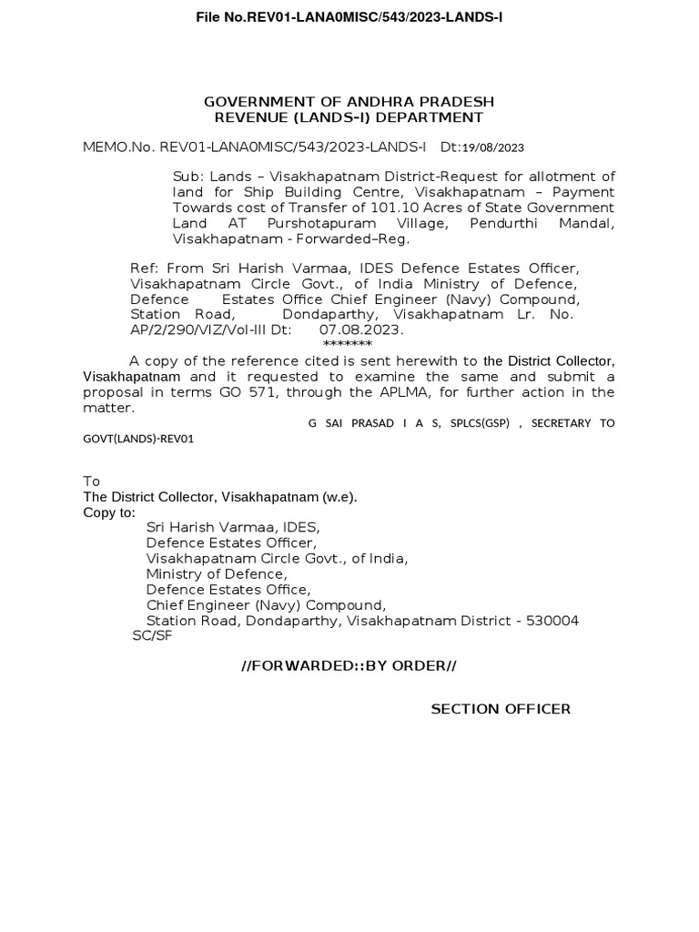 Government of Andhra Pradesh Revenue (Lands-I) Department | PDF