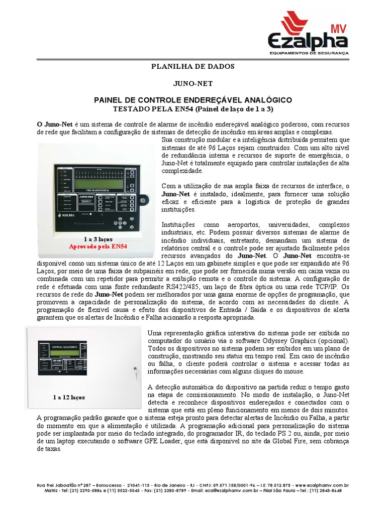 Sistema Juno-Net: Alarme de Incêndio Endereçável | PDF | Rede de ...