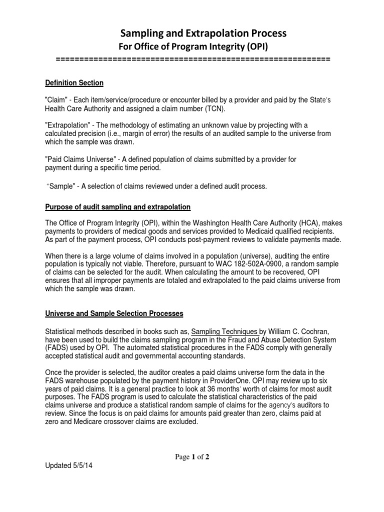 Sampling Extrapolation Process Pdf Sampling Statistics Audit