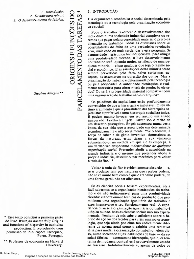 MARGLIN - Origem e Funcoes Do Parcelamento Das Tarefas | PDF ...