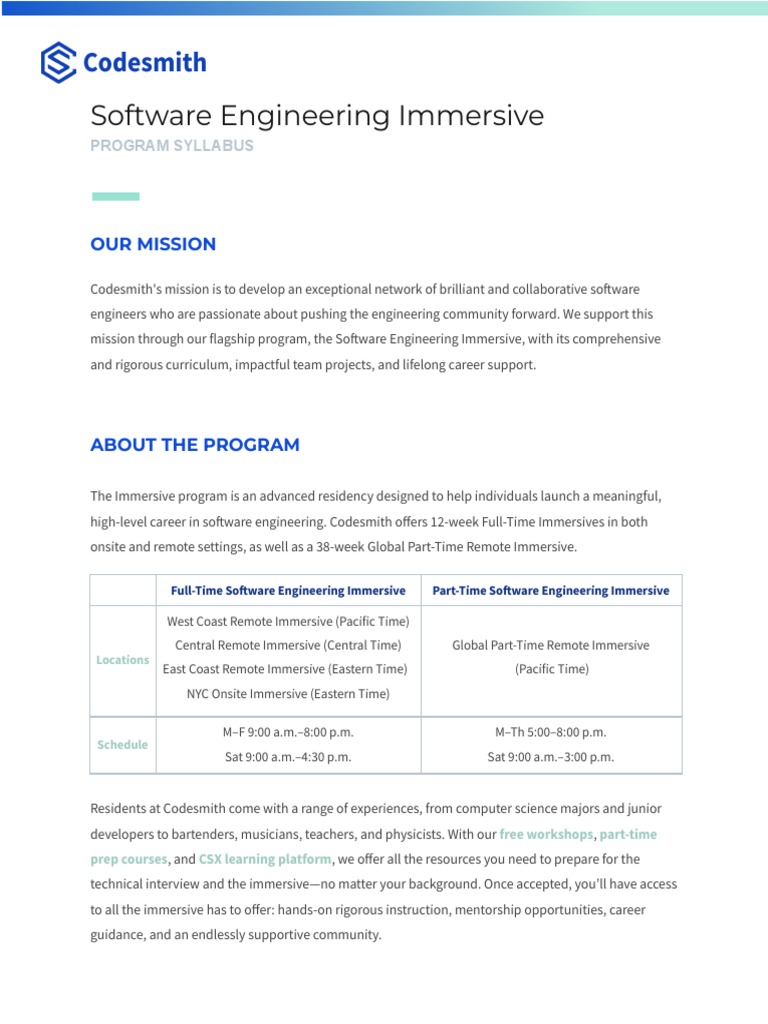 Codesmith Software Engineering Immersives Syllabus | PDF | Databases | Compiler