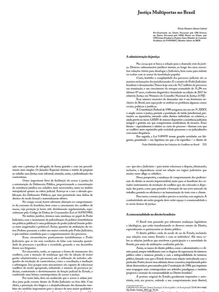 Aula 02 - CABRAL, Trícia Navarro Xavier. Justiça Multiportas No Brasil ...