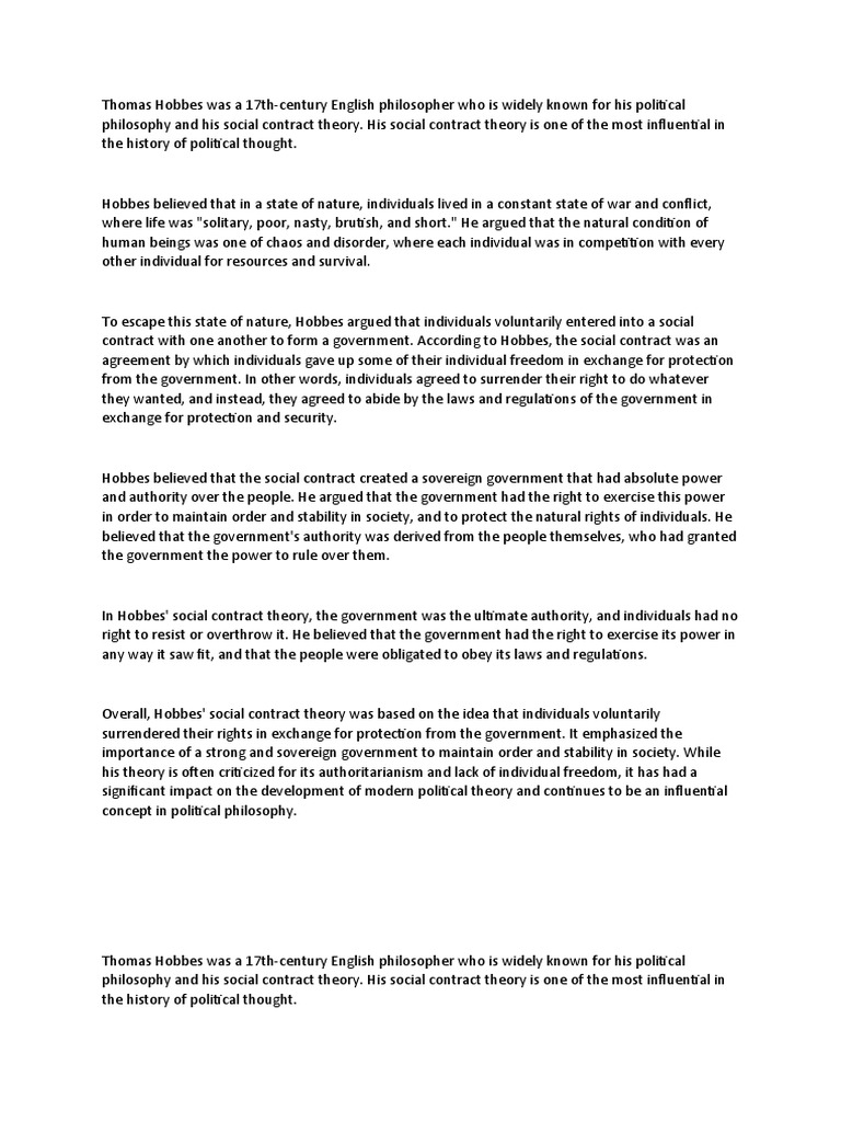 Thomas Hobbes Was A 17th | PDF | Social Contract | Political Philosophy