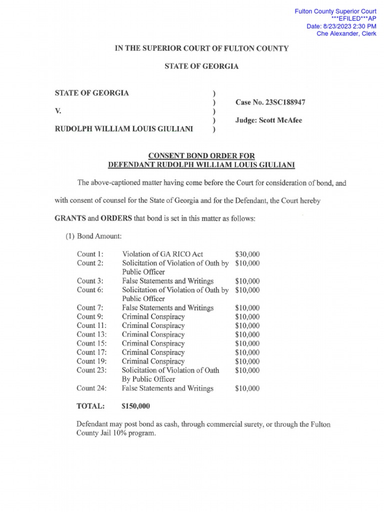 Giuliani Consent Bond Order Details | PDF | Bail | Courts