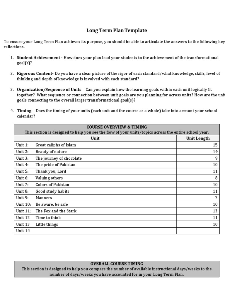Long Term Educational Plan Template | PDF | Reading Comprehension | Word