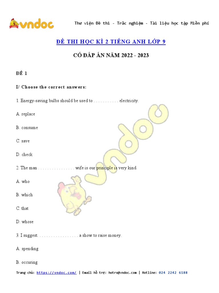 30 de Thi Hoc Ky 2 Mon Tieng Anh Lop 9 Co Dap An 2023 | PDF