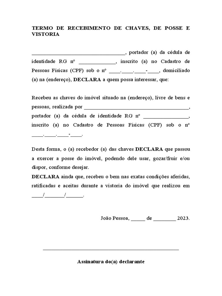 Termo de Recebimento de Chaves | PDF