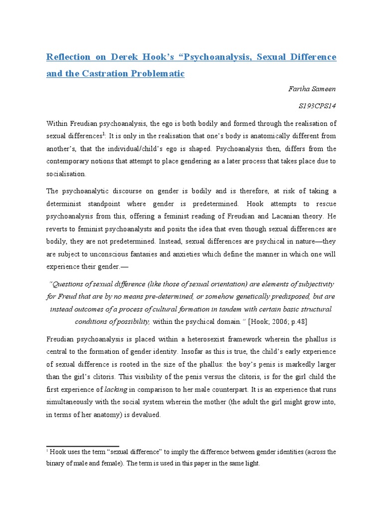 Reflection On Derek Hook | PDF | Psychoanalysis | Gender
