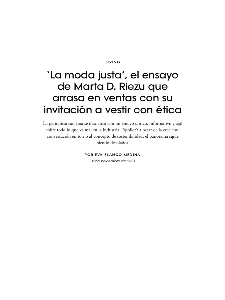 ‘La moda justa’, el ensayo de Marta D. Riezu que arrasa en ventas con ...