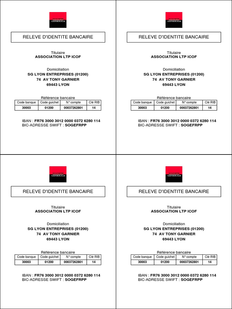 Rib Iban Icof Societe Generale 2022 | PDF
