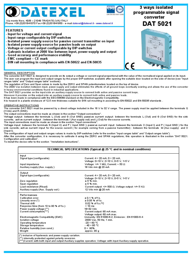 Manual Conversor Datexel DAT5021 Ed.04-2007 - Rev.00 | PDF