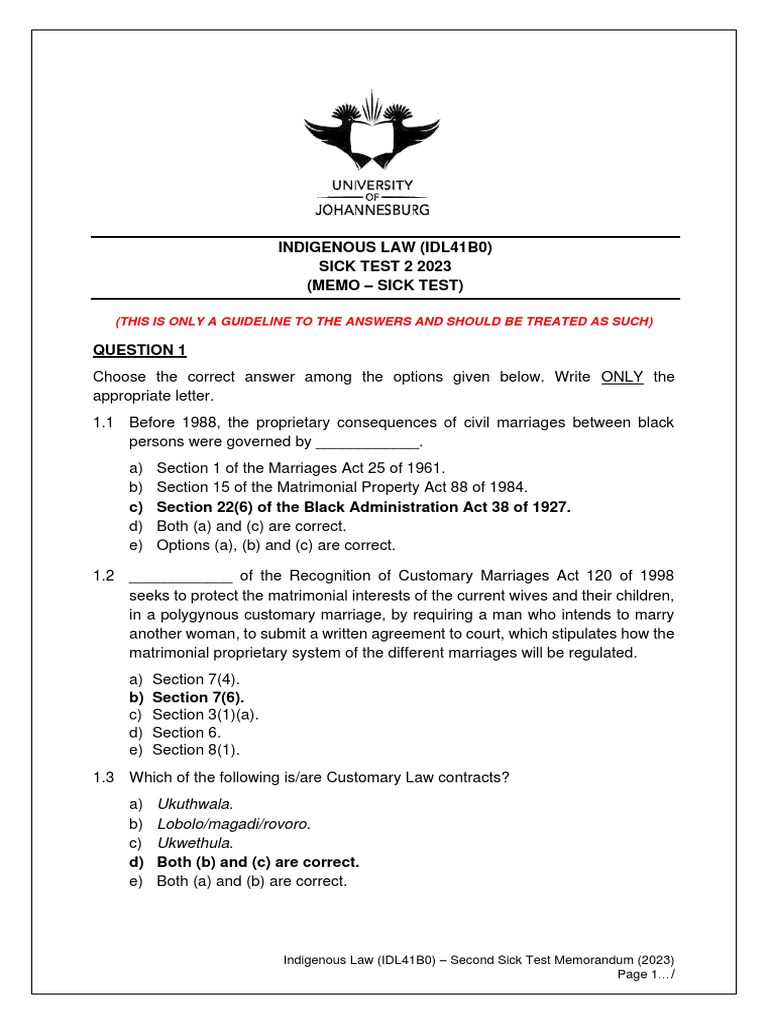 IDL 2023 Sick Test 2 Memo | PDF | Marriage | Divorce