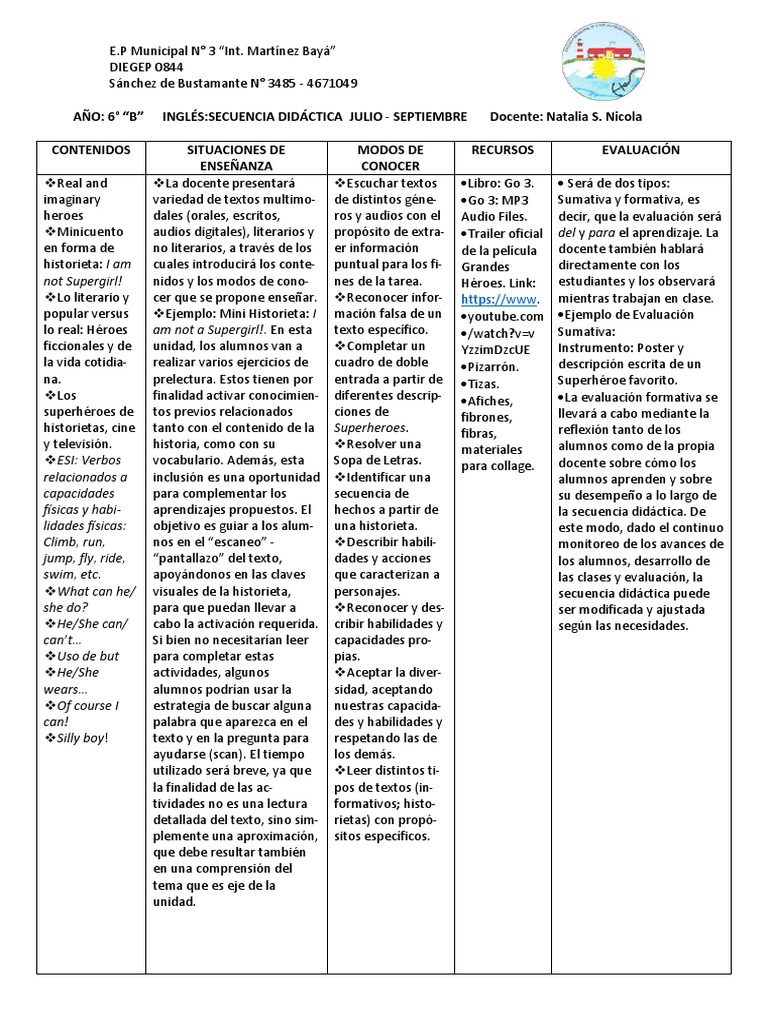Secuencia Didáctica Julio - Septiembre 6to B INGLÉS | PDF