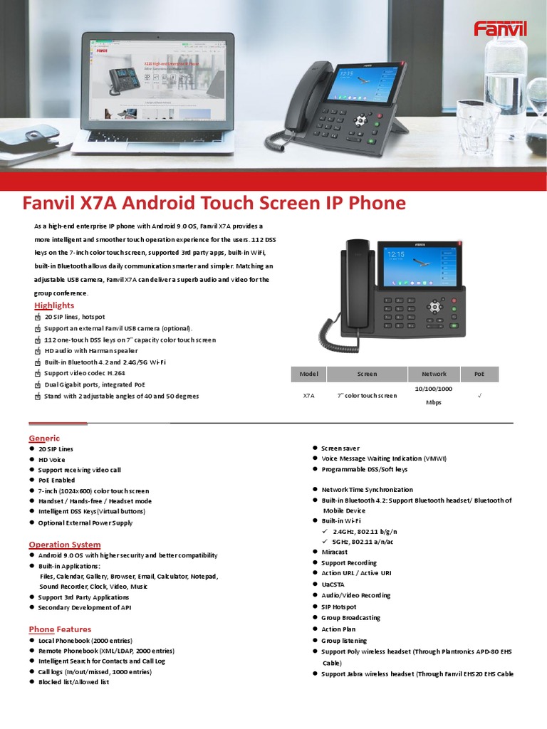 Fanvil X7A-V1 Datasheet | PDF | Bluetooth | Usb