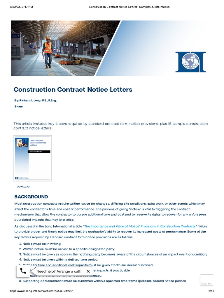 Construction Contract Notice Letters - Samples & Information | PDF ...