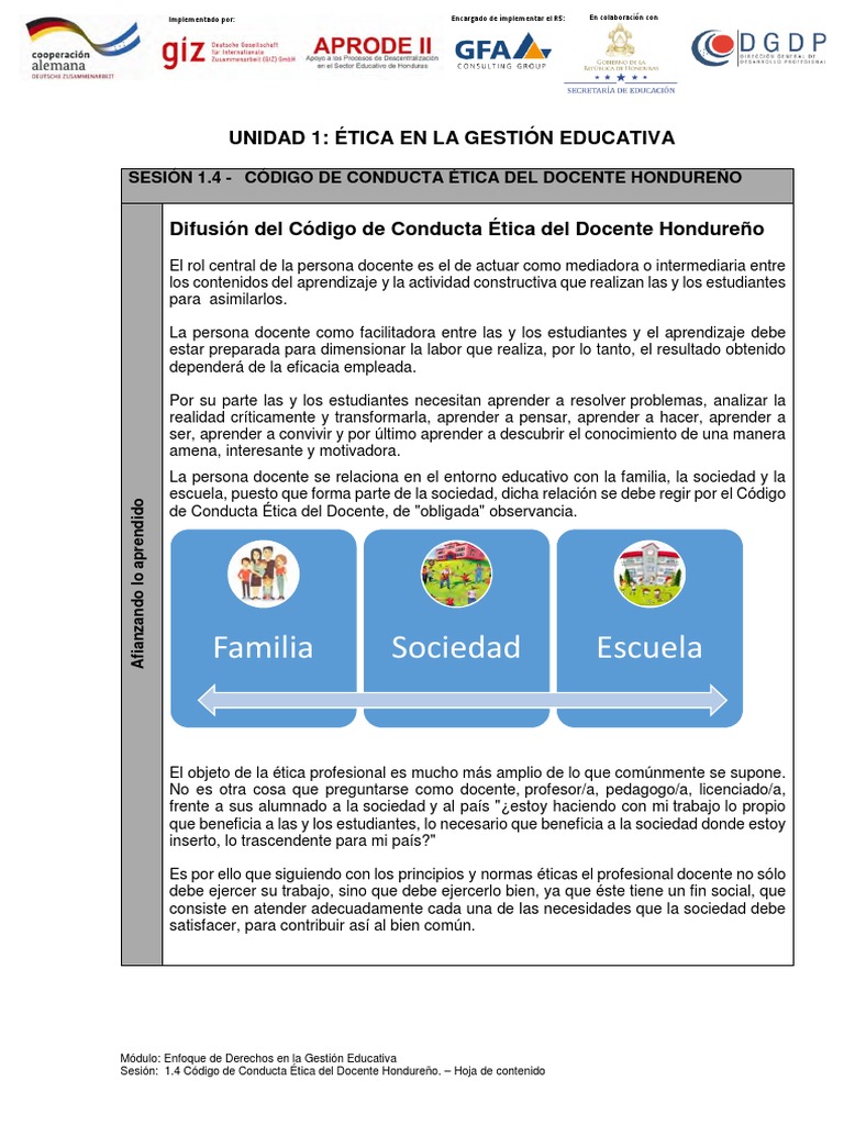 E-1.4 - P - Hoja de Contenido-Código de Conducta Etica Del Docente Hondureño - Incl Infografias ...