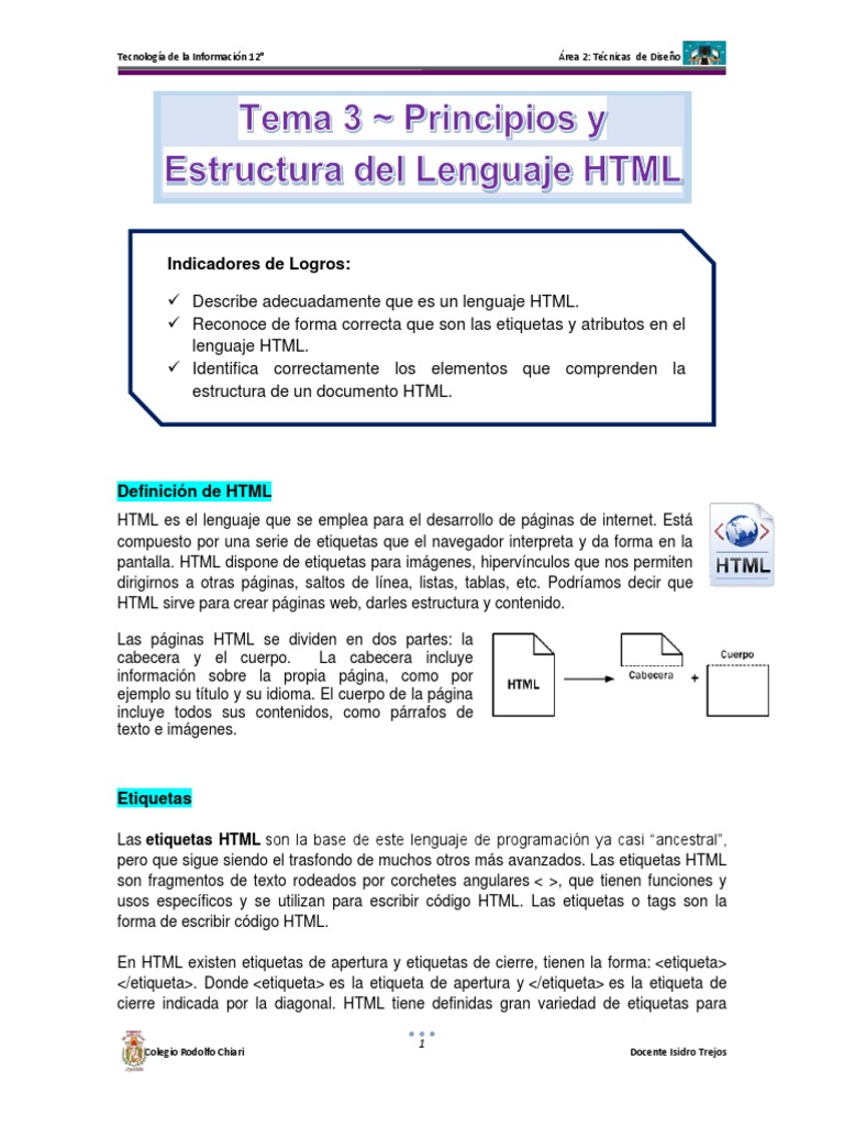 tema 3 - principios y estructura del lenguaje html (1) | PDF | HTML ...