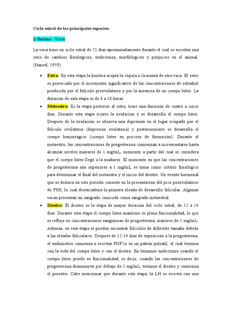 Ciclo Estral de Las Principales Especies | PDF | Ciclo menstrual ...