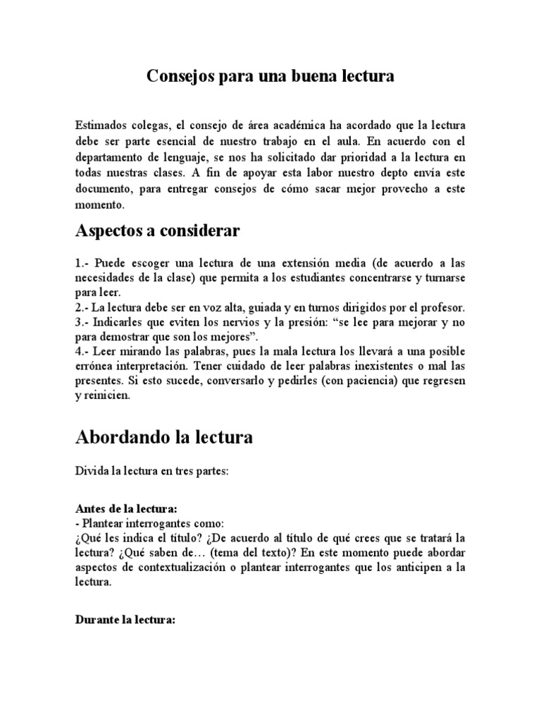 Consejos para una buena lectura | PDF | Comprensión lectora | Comunicación