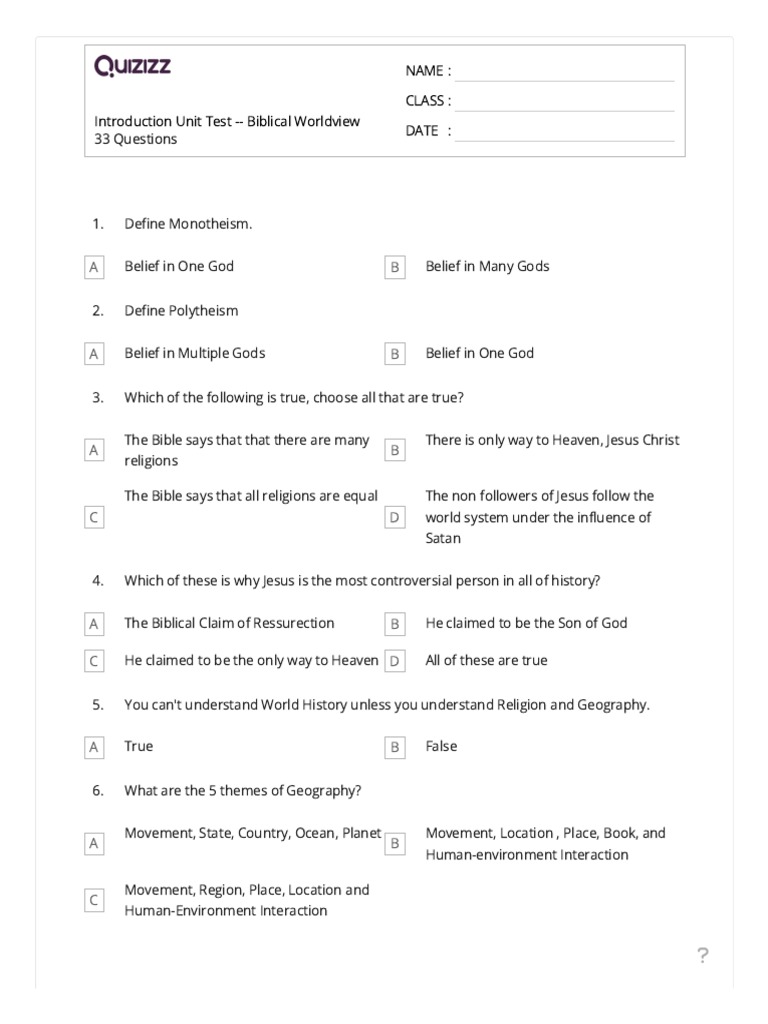 Biblical Worldview Unit Test | PDF