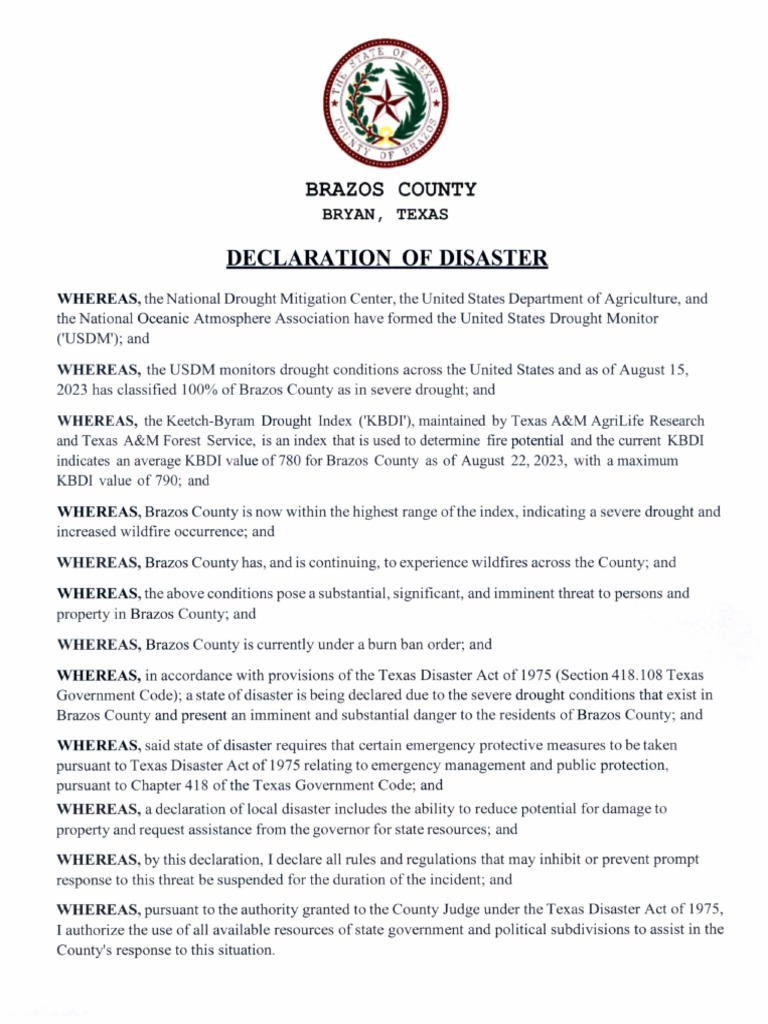 2023-08-23 Declaration of Disaster Signed | PDF | State Of Emergency ...