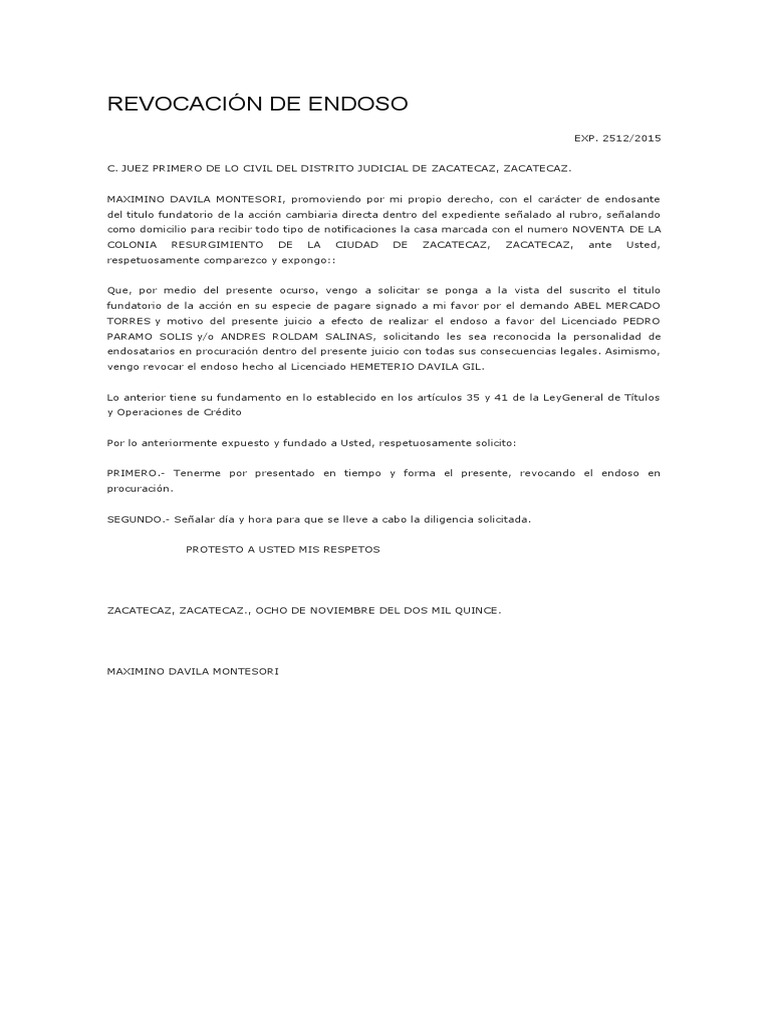 Revocación de Endoso | PDF