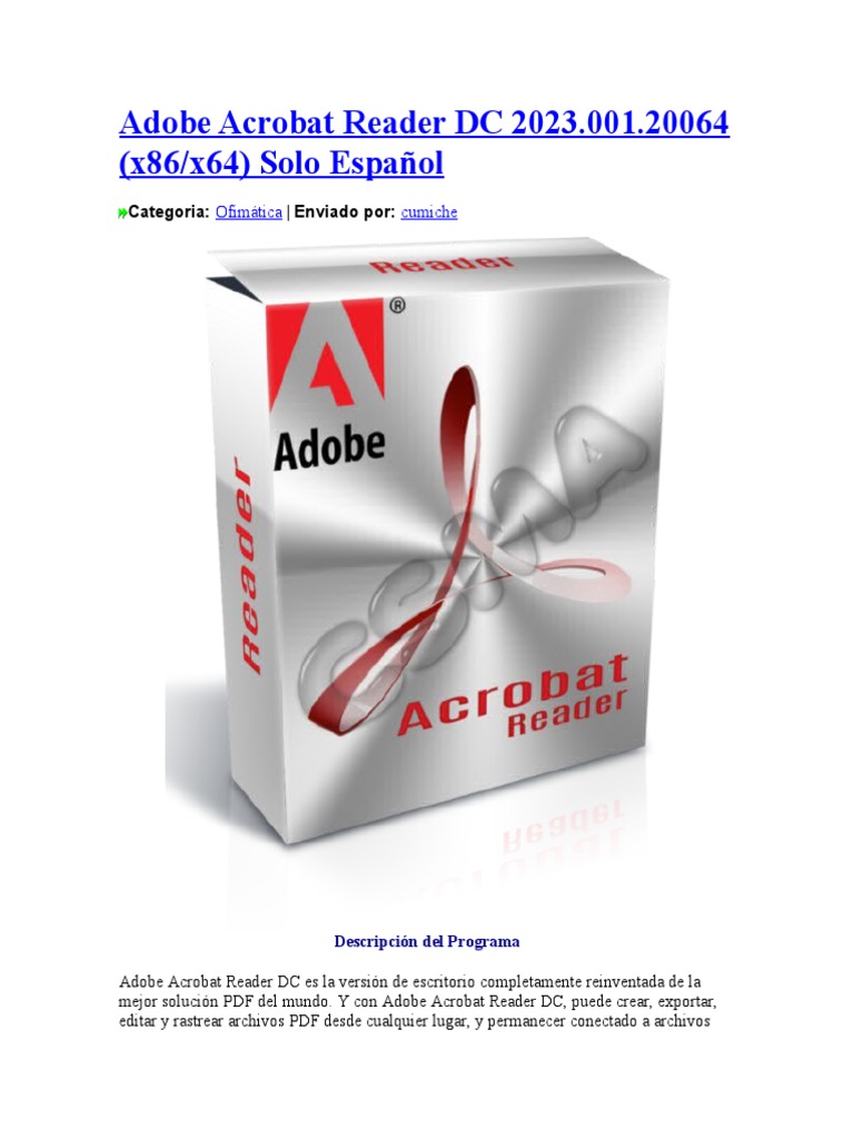 Adobe Acrobat Reader DC 2023.001.20064 (x86x64) Solo Español | PDF ... Adobe Acrobat Reader DC 2023.001.20064 (x86x64) Solo Español | PDF ...