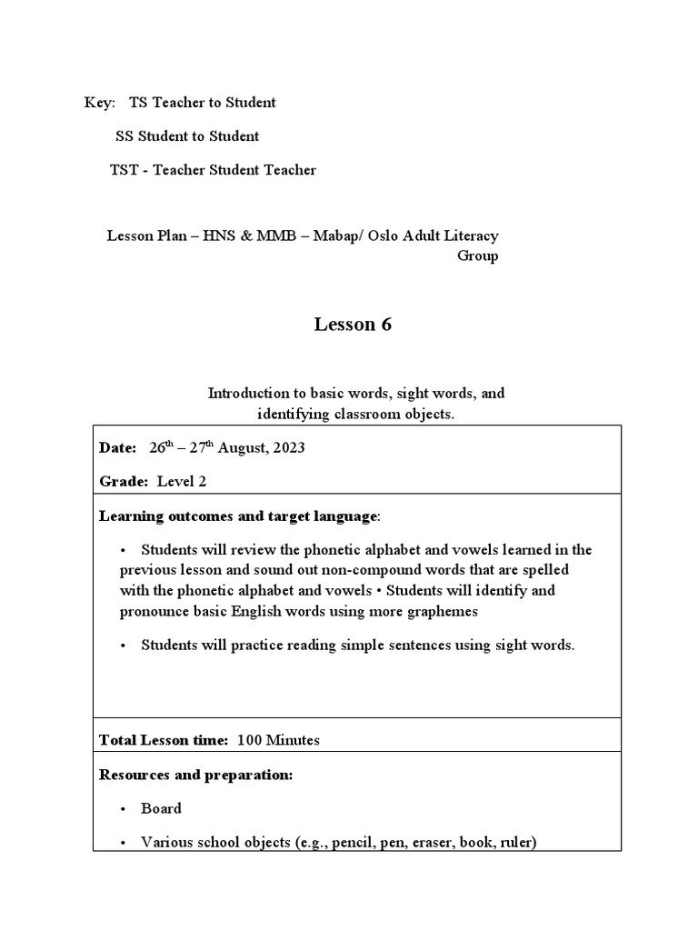 Lesson 6 Level 2-Letter Sound and Introduction Sight Words | PDF