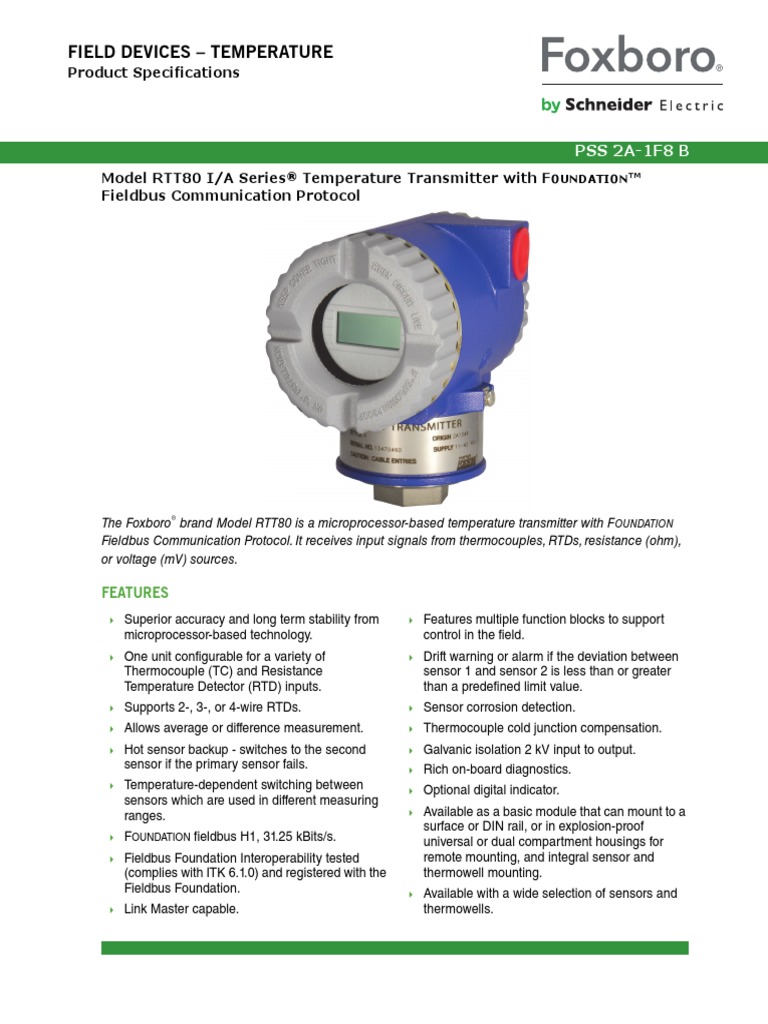 Foxboro RTT80-Fieldbus Pss | PDF | Thermocouple | Electricity