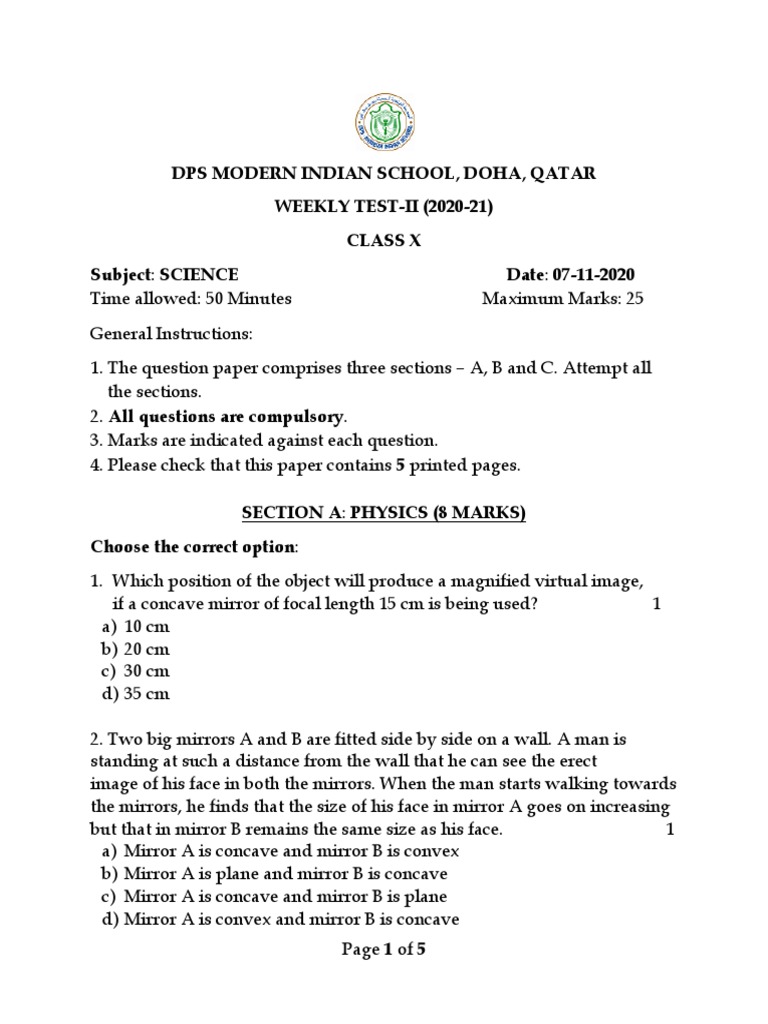 Weekly Test 2 Science Que Paper 2020-21 | PDF | Materials Science ...