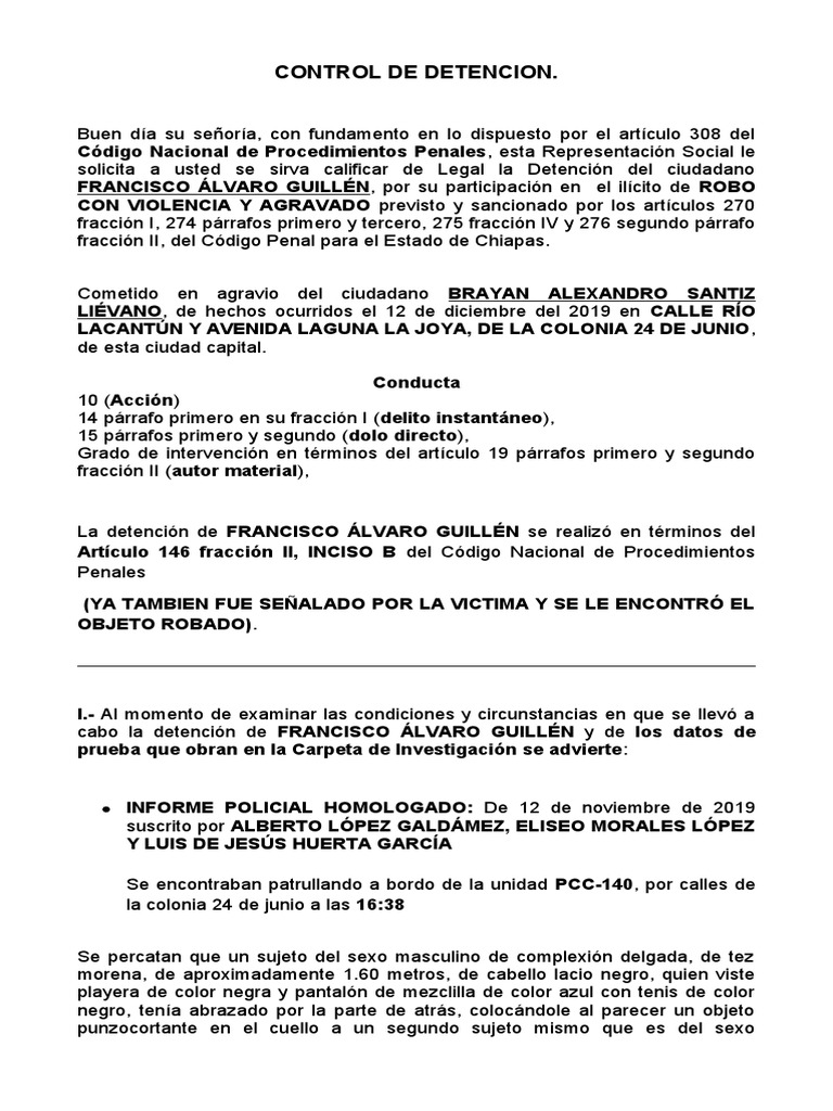 Control de Detencion, Formulación de Imputacin y Vinculacion Francisco Alvaro Guillen, Robo de ...