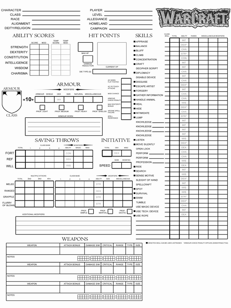 Warcraft RPG Character Sheet - Blank 2 | PDF