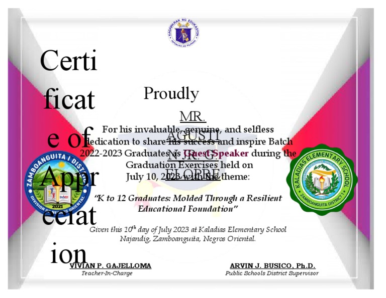 Certificate of Appreciation for Guest Speaker | PDF