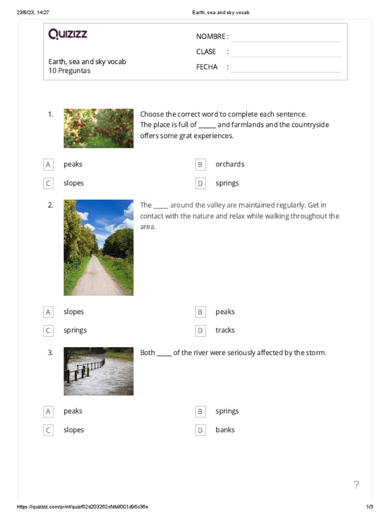 Earth, Sea and Sky Vocab | PDF | Geomorphology | Geography